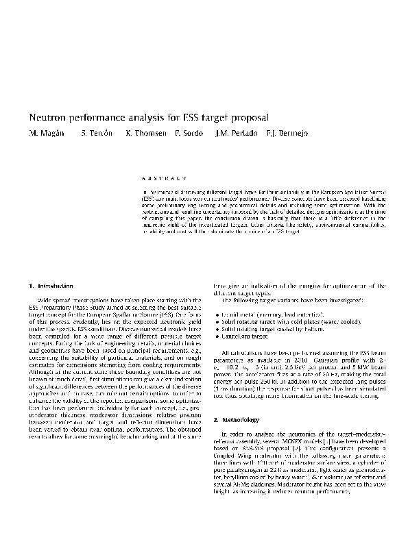 (PDF) Neutron performance analysis for ESS target proposal