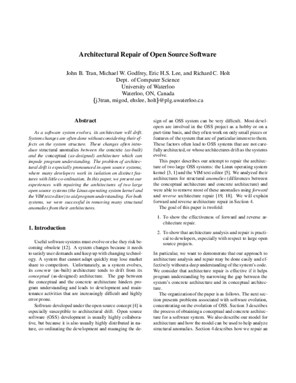(PDF) Architectural repair of open source software