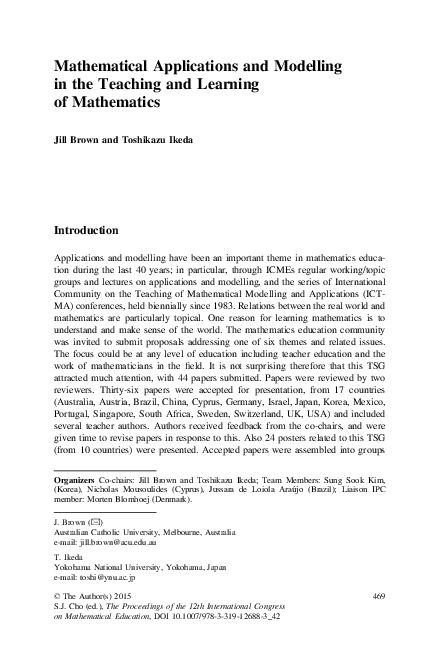 (PDF) Mathematical Applications and Modelling in the Teaching and ...