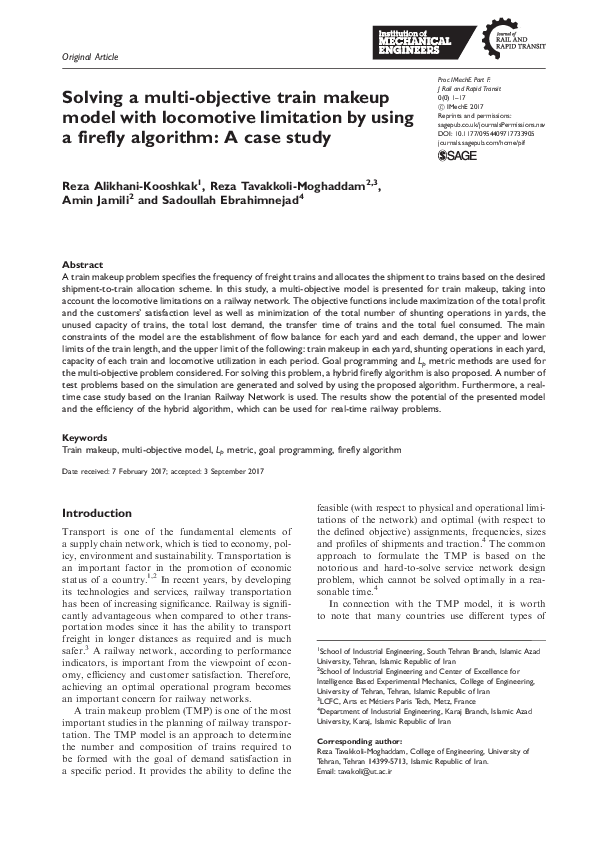 (PDF) Solving a multi-objective train makeup model with locomotive limitation by using a firefly ...