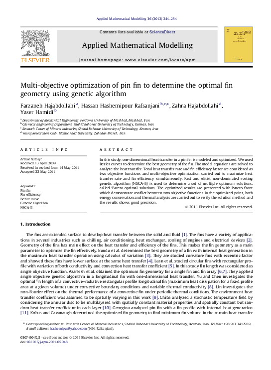 (PDF) Multi-objective optimization of pin fin to determine the optimal fin geometry using ...