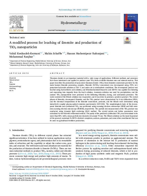 (PDF) A modified process for leaching of ilmenite and production of ...