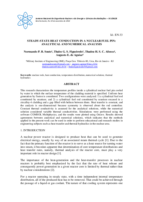 (PDF) Steady-State Heat Conduction in a Nuclear Fuel Pin: Analytical ...
