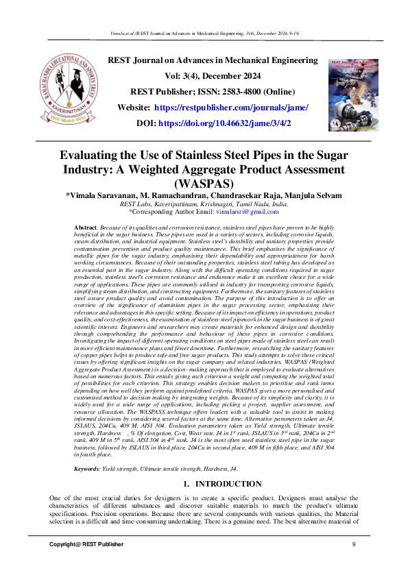 (PDF) Evaluating the Use of Stainless Steel Pipes in the Sugar Industry ...