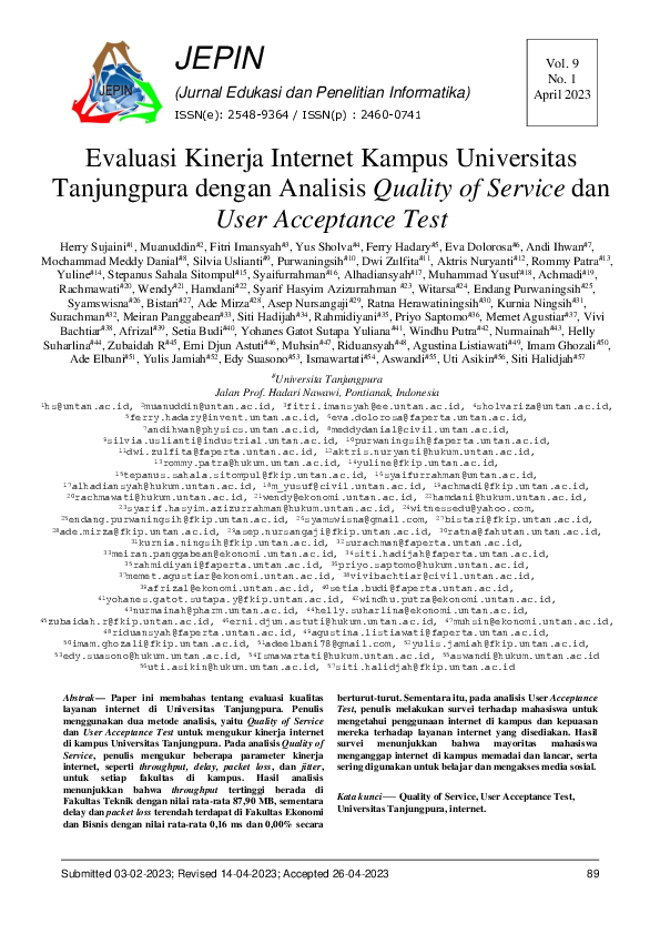 (PDF) Evaluasi Kinerja Internet Kampus Universitas Tanjungpura dengan ...