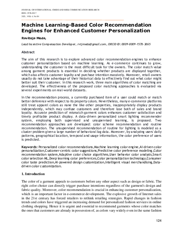 (PDF) Machine Learning-Based Color Recommendation Engines for Enhanced ...
