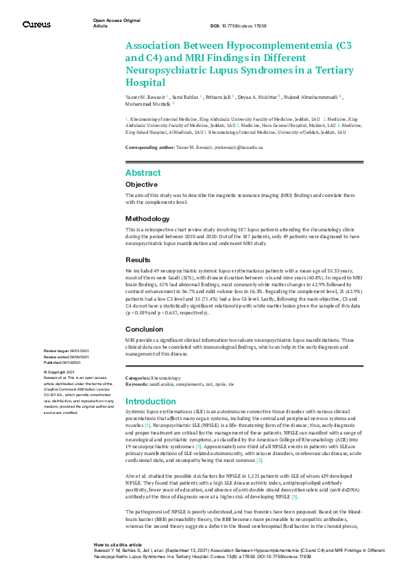 (PDF) Association Between Hypocomplementemia (C3 and C4) and MRI ...