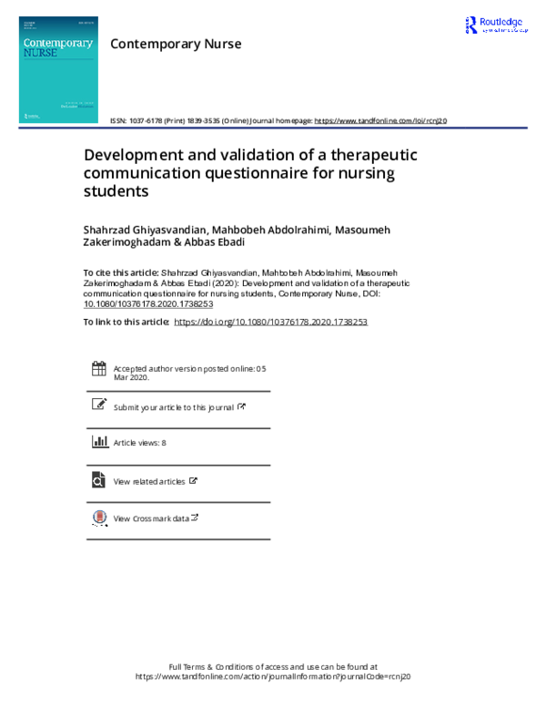 (PDF) Development and validation of a therapeutic communication questionnaire for nursing students