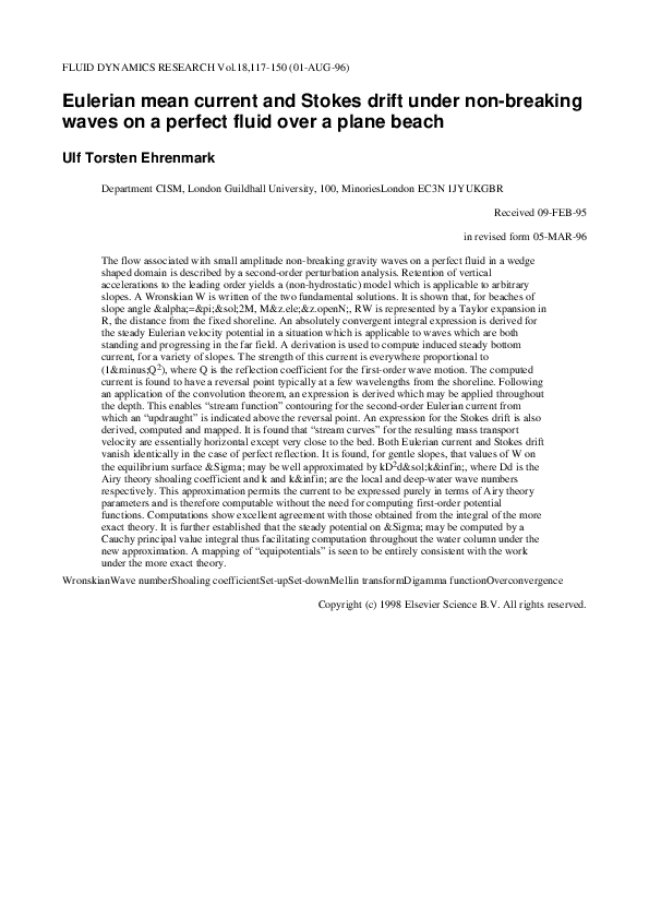 (PDF) Eulerian mean current and Stokes drift under non-breaking waves ...