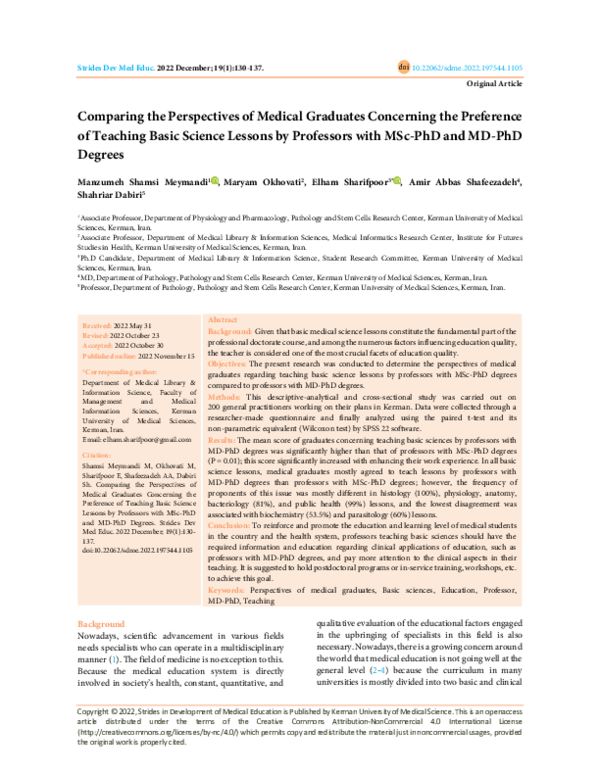 (PDF) Comparing the Perspectives of Medical Graduates Concerning the ...
