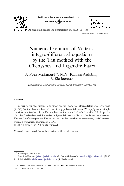 (PDF) Numerical solution of Volterra integro-differential equations by ...