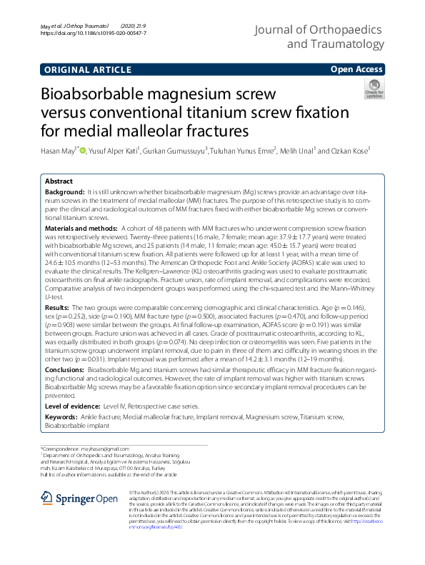 (PDF) Bioabsorbable magnesium screw versus conventional titanium screw ...