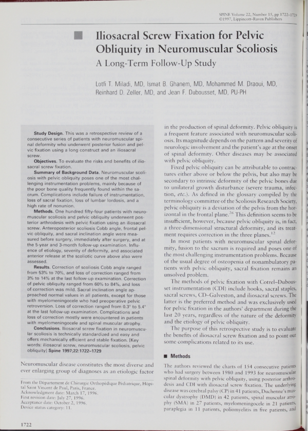 (PDF) Iliosacral Screw Fixation for Pelvic Obliquity in Neuromuscular ...