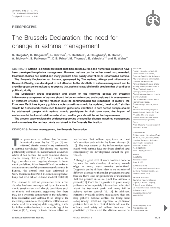 (PDF) The Brussels Declaration: the need for change in asthma management