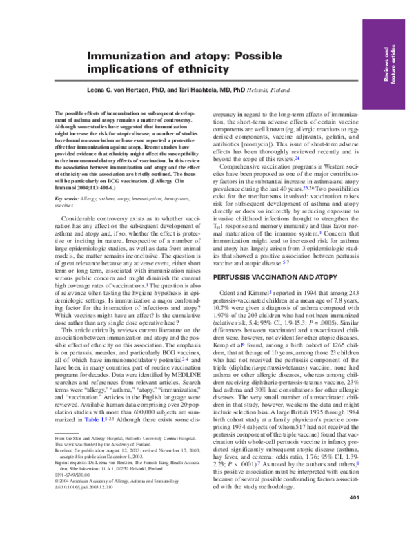 (PDF) Immunization and atopy