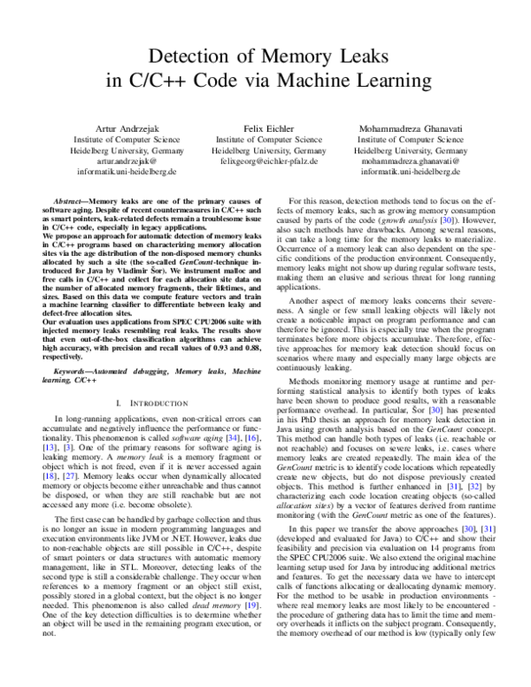(PDF) Detection of Memory Leaks in C/C++ Code via Machine Learning