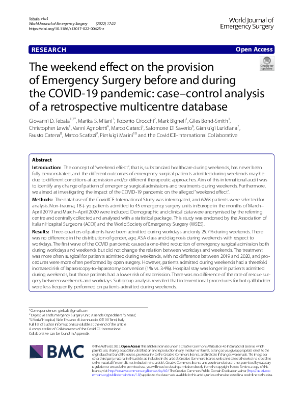 (PDF) The weekend effect on the provision of Emergency Surgery before ...