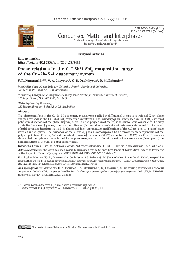 (PDF) Phase relations in the CuI-SbSI-SbI3 composition range of the Cu ...