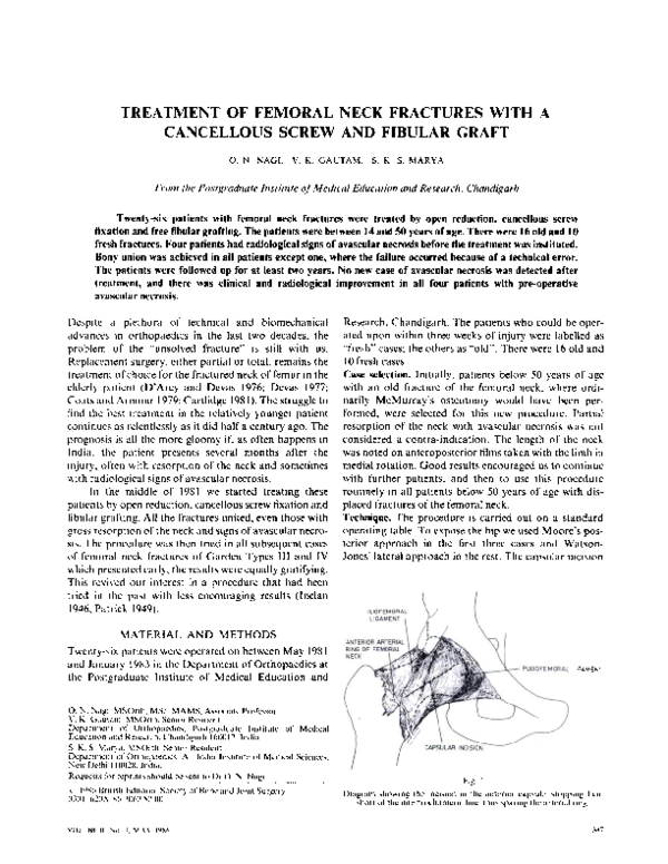 (PDF) Treatment of femoral neck fractures with a cancellous screw and ...
