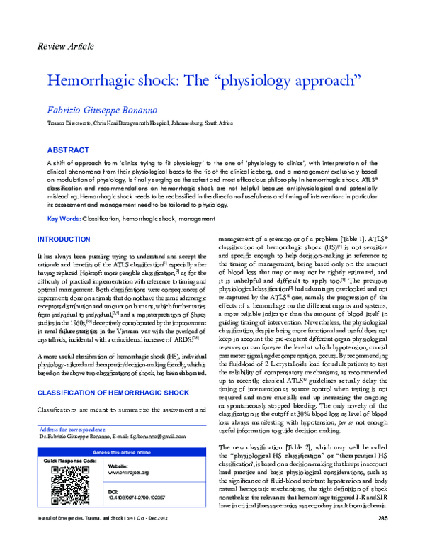 (PDF) Hemorrhagic shock: The "physiology approach