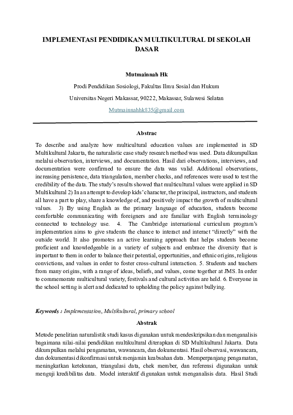 (PDF) IMPLEMENTASI PENDIDIKAN MULTIKULTURAL DI SEKOLAH DASAR