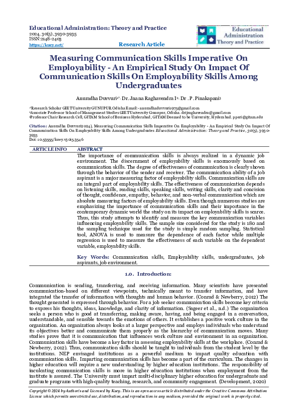(PDF) Measuring Communication Skills Imperative On Employability -An ...