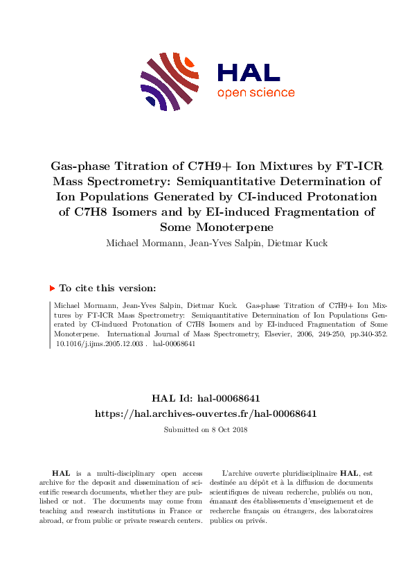 (PDF) Gas-phase titration of C7H9+ ion mixtures by FT-ICR mass ...