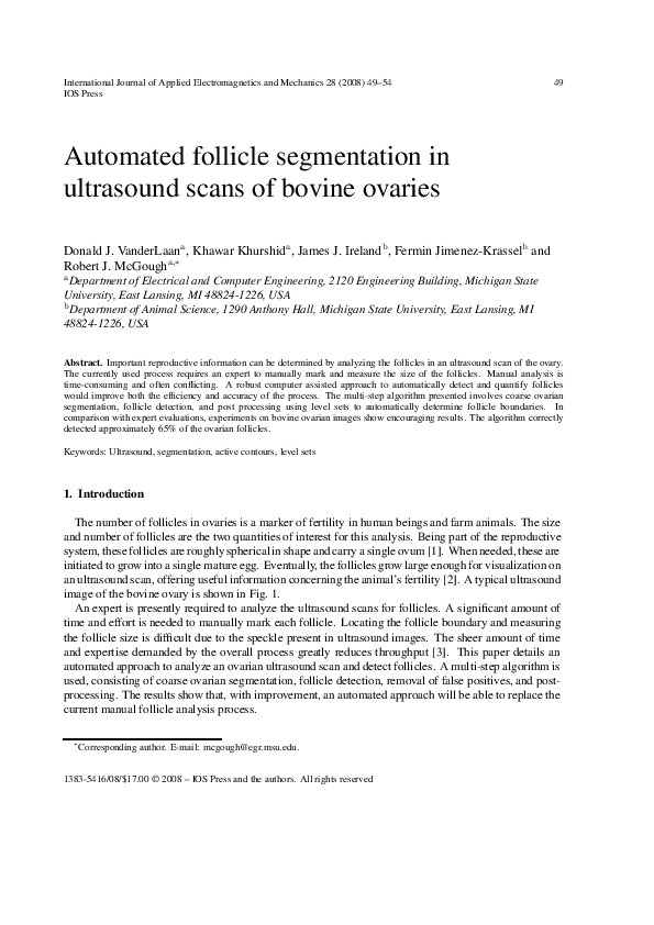 (PDF) Automated follicle segmentation in ultrasound scans of bovine ovaries
