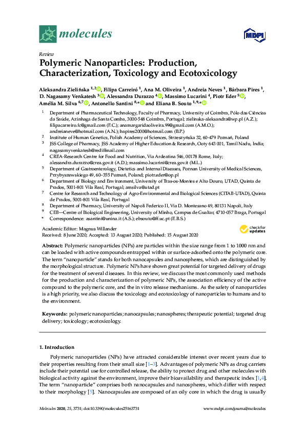 (PDF) Polymeric Nanoparticles: Production, Characterization, Toxicology and Ecotoxicology