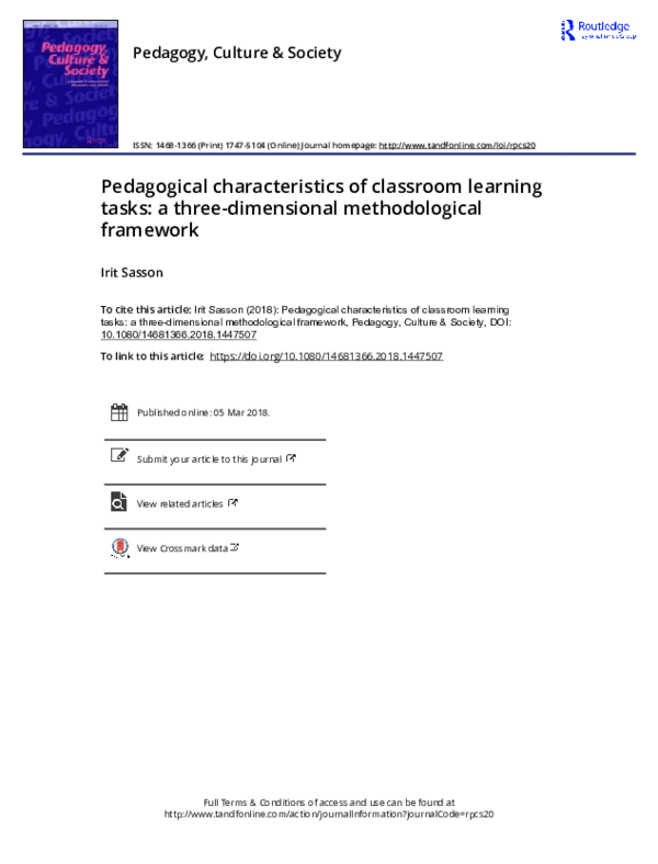 (PDF) Pedagogical characteristics of classroom learning tasks: a three ...