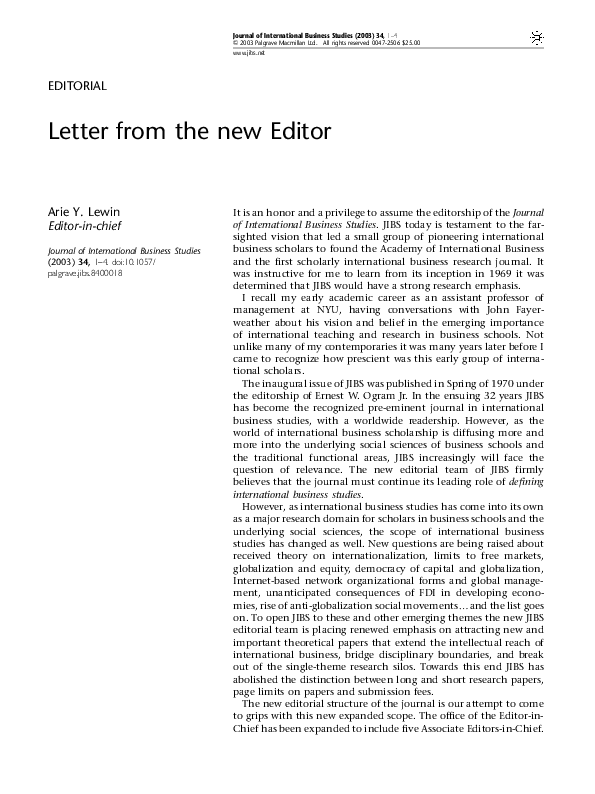 (PDF) A letter from the new editor