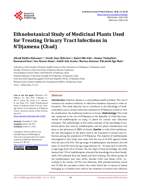 (PDF) Ethnobotanical Study of Medicinal Plants Used for Treating Urinary Tract Infections in N ...