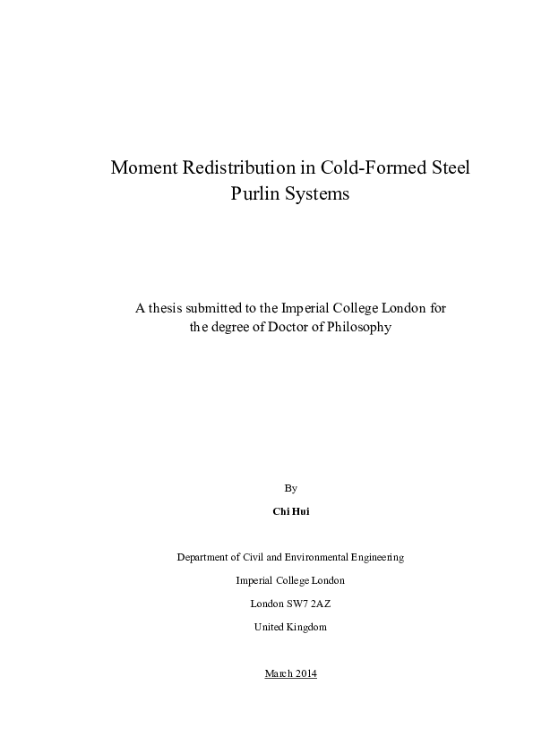 (PDF) Moment redistribution in cold-formed steel purlin systems