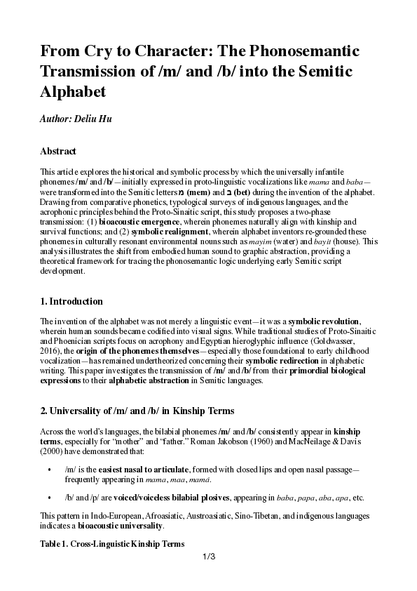 (PDF) From Cry to Character: The Phonosemantic Transmission of /m/ and ...
