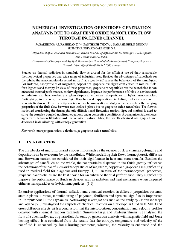 (PDF) NUMERICAL INVESTIGATION OF ENTROPY GENERATION ANALYSIS DUE TO GRAPHENE OXIDE NANOFLUIDS ...