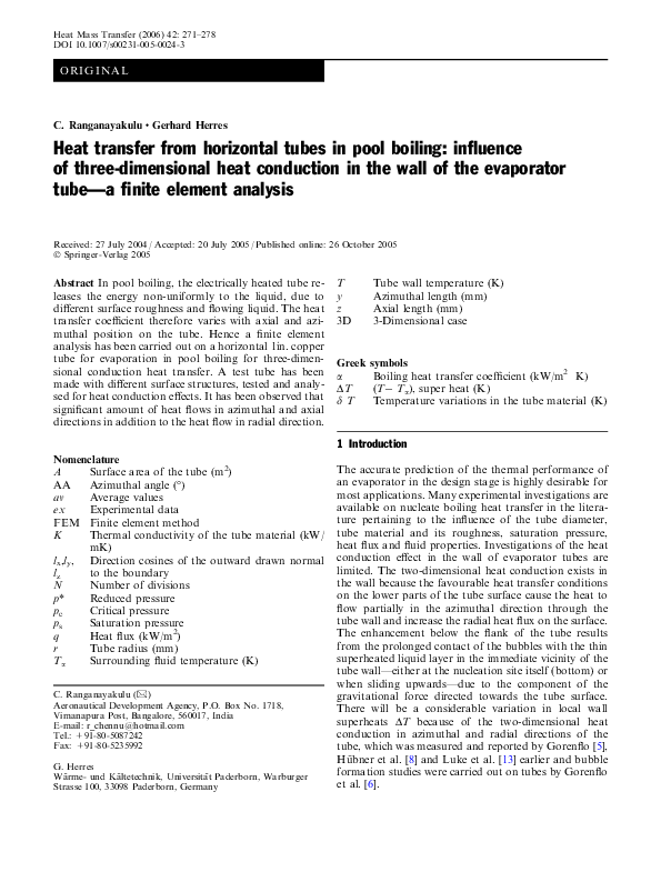 (PDF) Heat transfer from horizontal tubes in pool boiling: influence of ...