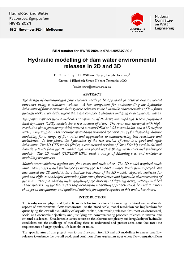 (PDF) Hydraulic modelling of dam water environmental releases in 2D and 3D
