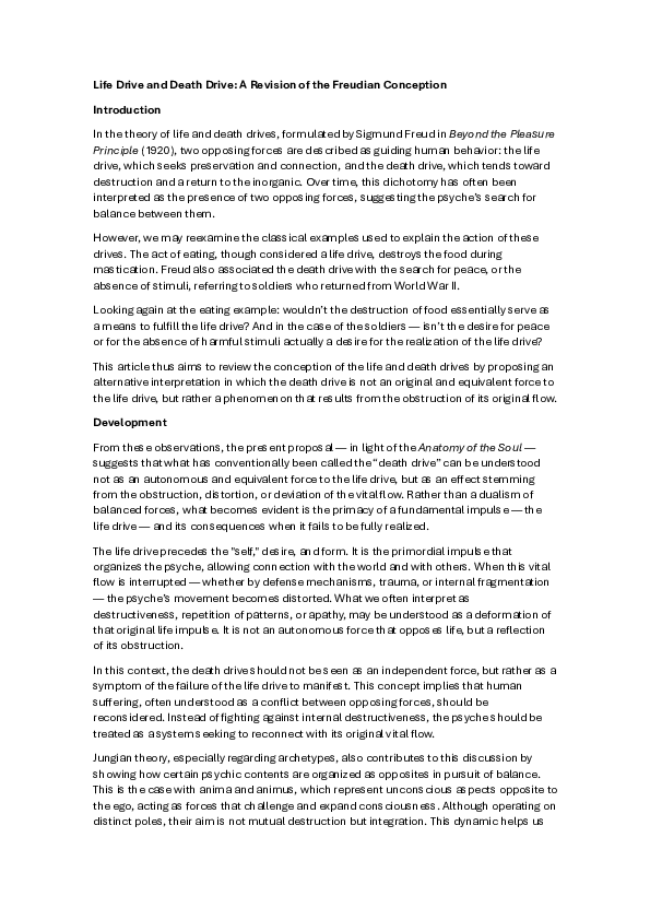 (PDF) Life Drive and Death Drive: A Revision of the Freudian Conception