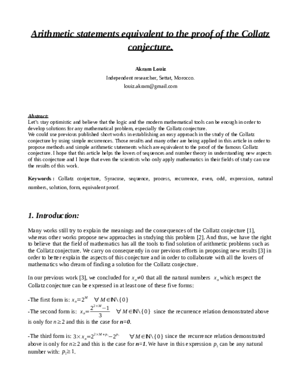 (PDF) Simple arithmetic statements equivalent to the proof of the ...