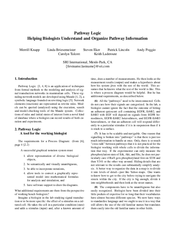 (PDF) Pathway Logic Helping Biologists Understand and Organize Pathway ...