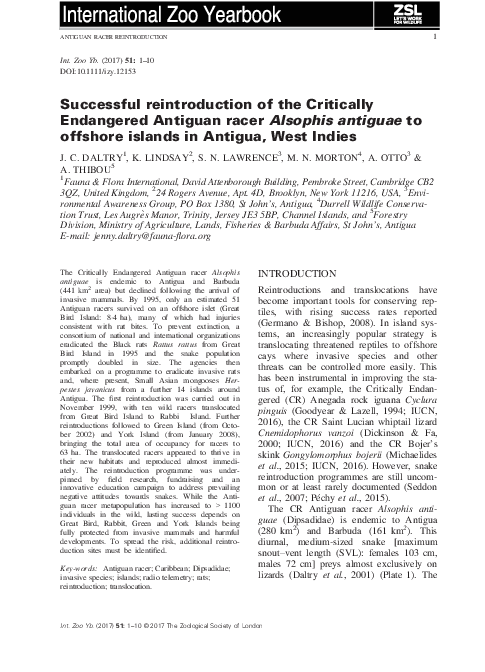 (PDF) Successful reintroduction of the Critically Endangered Antiguan ...