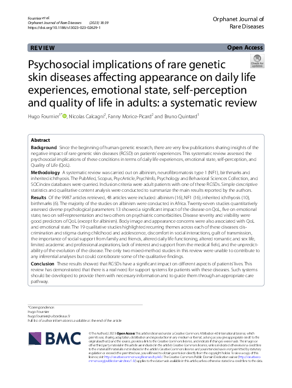 (PDF) Psychosocial implications of rare genetic skin diseases affecting ...