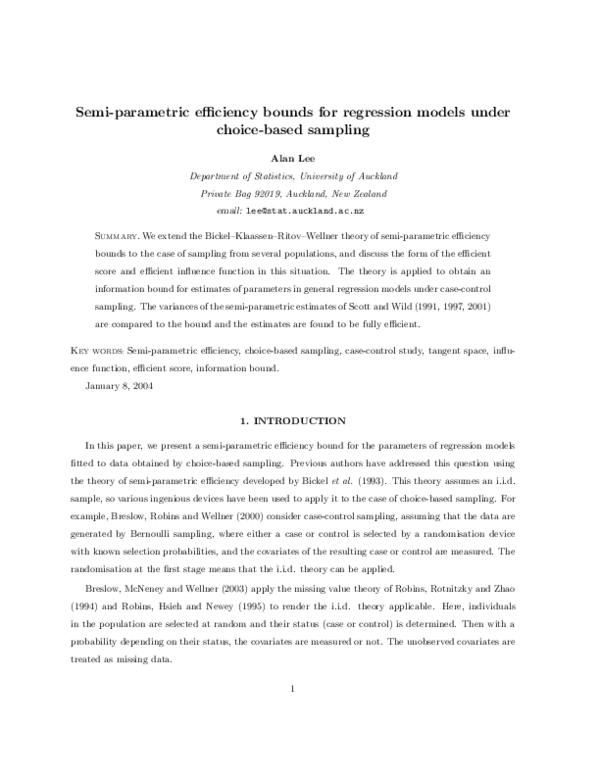 (PDF) Semi-parametric efficiency bounds for regression models under response-selective sampling ...