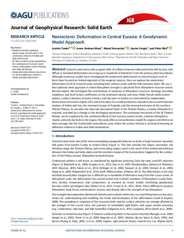 (PDF) Neotectonic Deformation in Central Eurasia: A Geodynamic Model ...