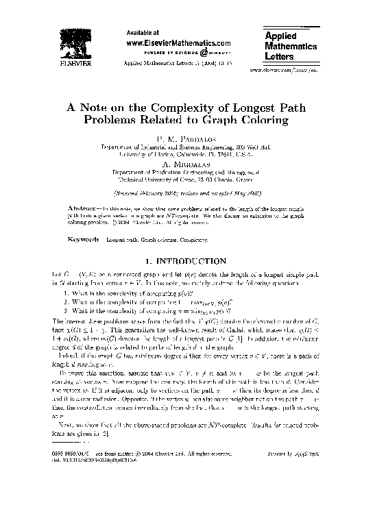 (PDF) A note on the complexity of longest path problems related to ...