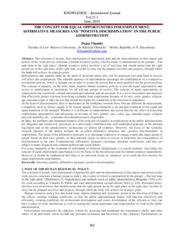 (PDF) The Concept for Equal Opportunities for Employment, Affirmative ...
