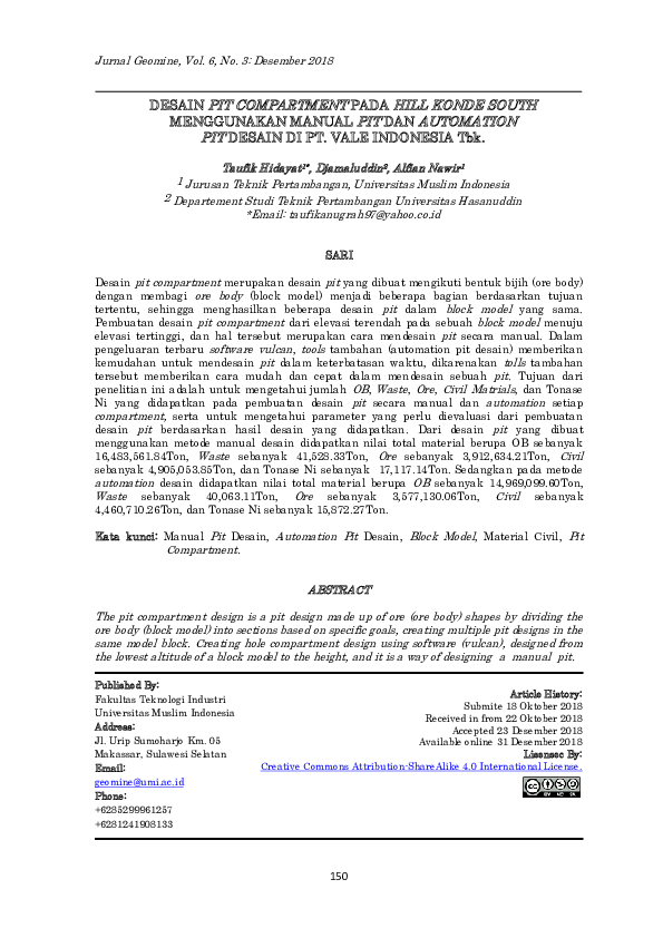 (PDF) DESAIN PIT COMPARTMENT PADA HILL KONDE SOUTH MENGGUNAKAN MANUAL ...