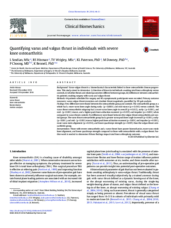 (PDF) Quantifying varus and valgus thrust in individuals with severe ...