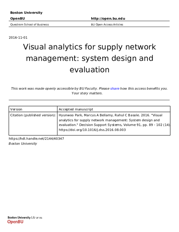 (PDF) Visual analytics for supply network management: System design and evaluation