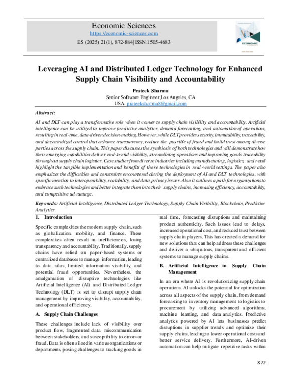 (PDF) Leveraging AI and Distributed Ledger Technology for Enhanced Supply Chain Visibility and ...